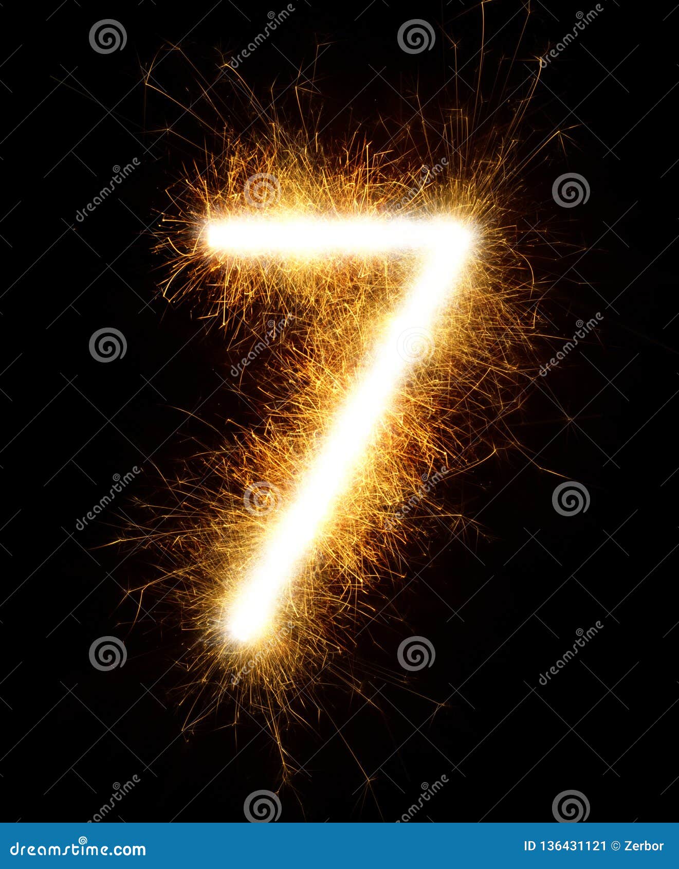 Number 7 Drawn with Spaklers on a Black Background Stock Image - Image ...