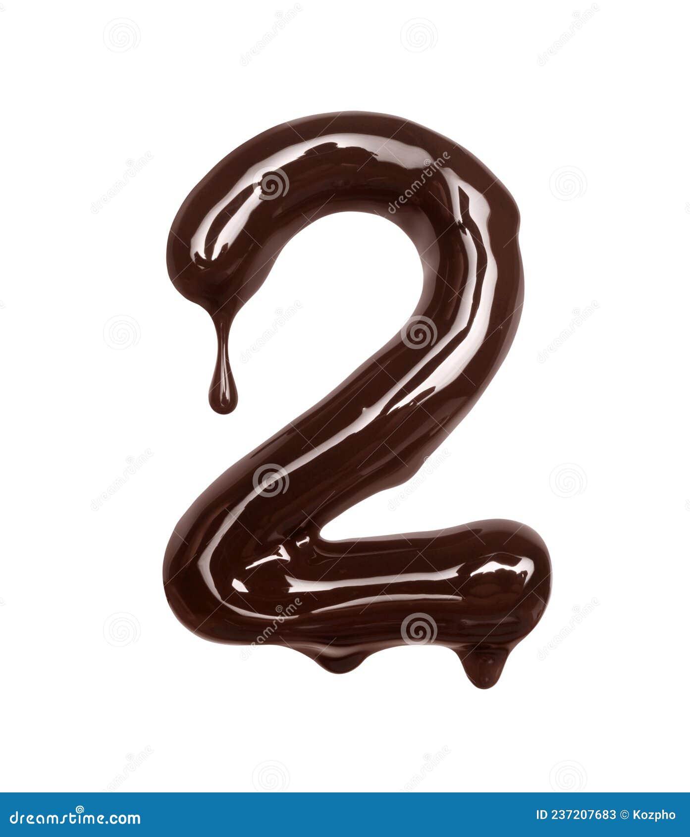 Number 2 with Dripping Drop is Made of Melted Chocolate, Isolated on ...
