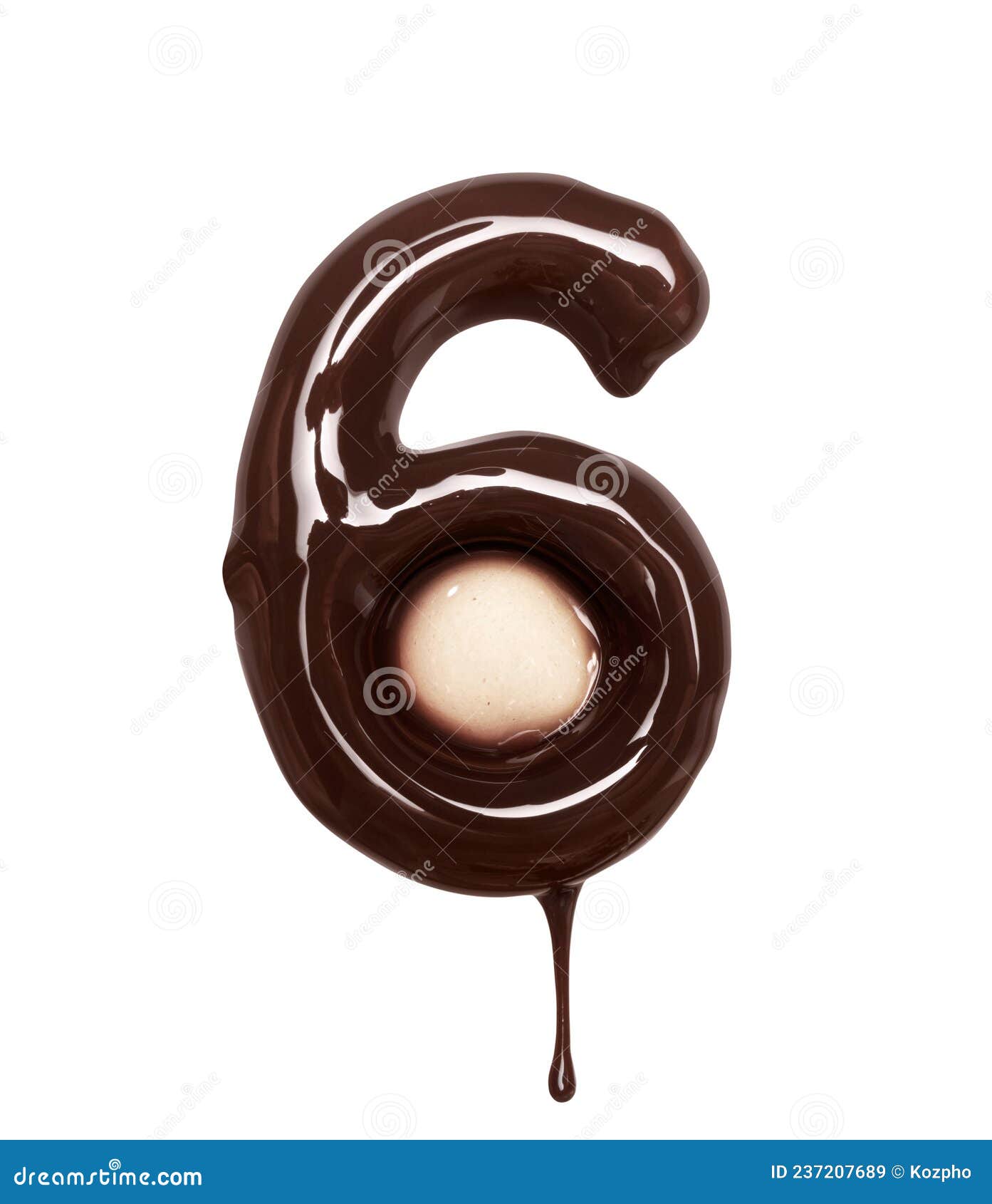 Number 6 with Dripping Drop is Made of Melted Chocolate, Isolated on ...