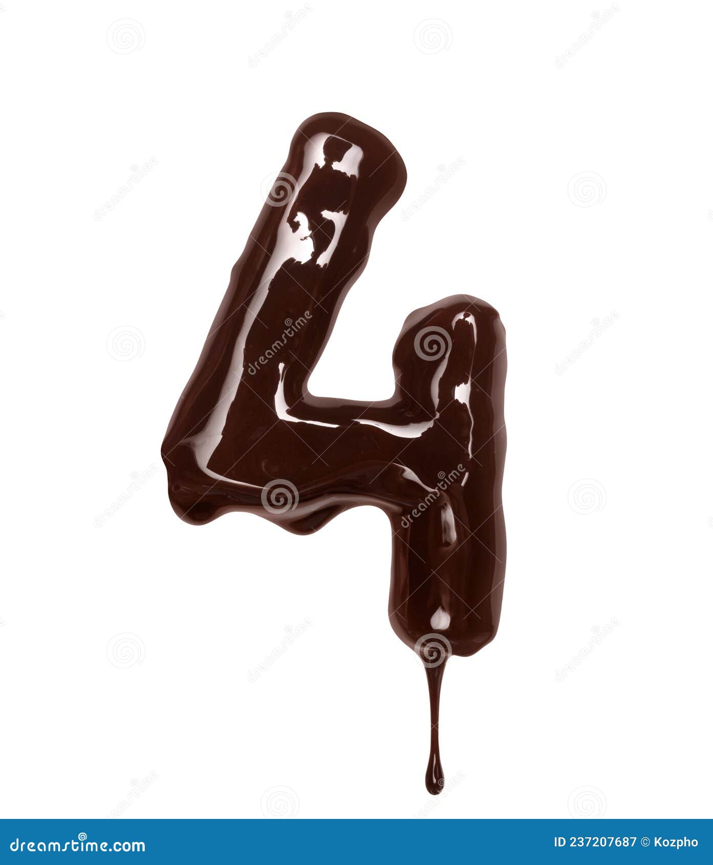 Number 4 with Dripping Drop is Made of Melted Chocolate, Isolated on ...