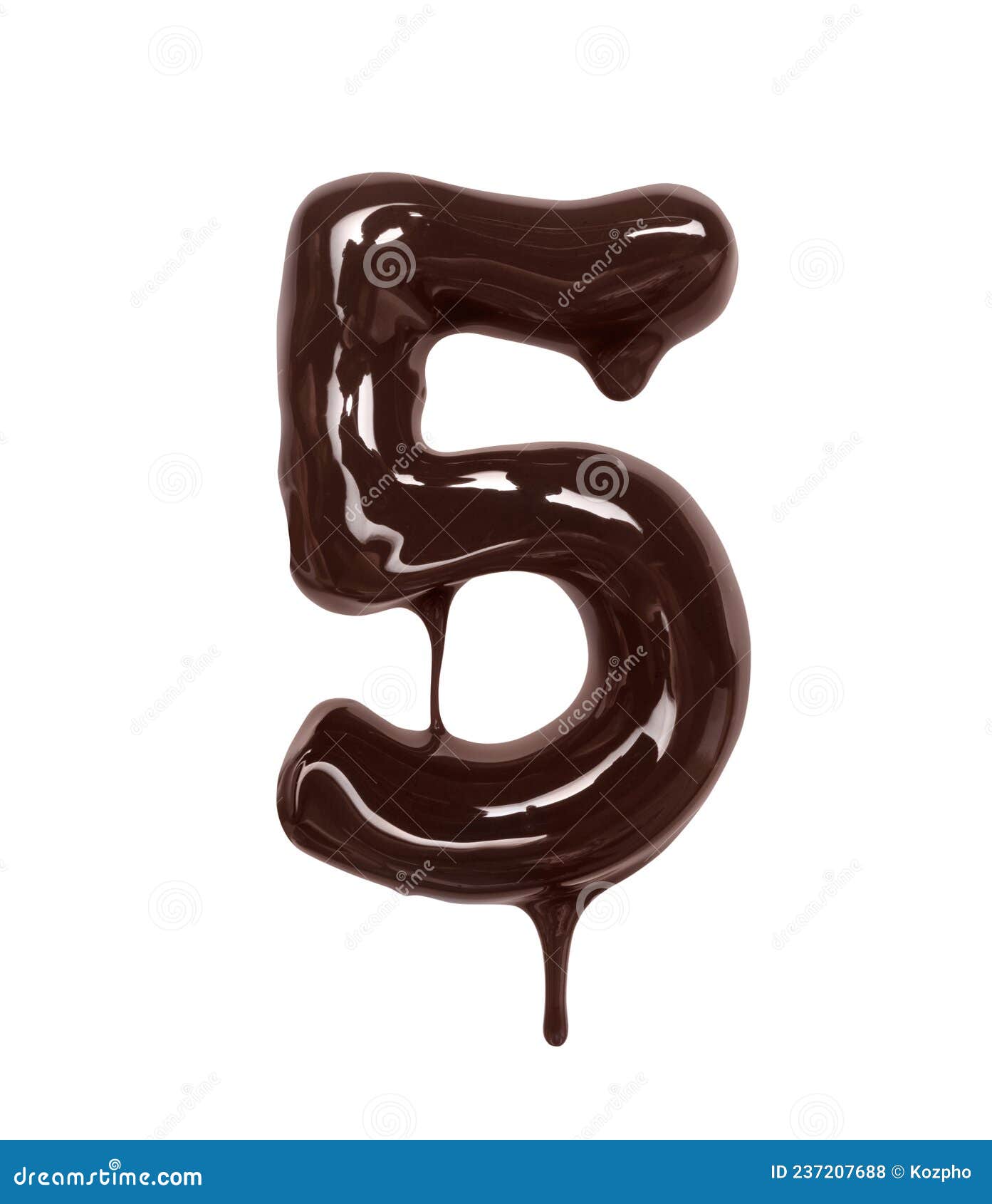 Number 5 with Dripping Drop is Made of Melted Chocolate, Isolated on ...