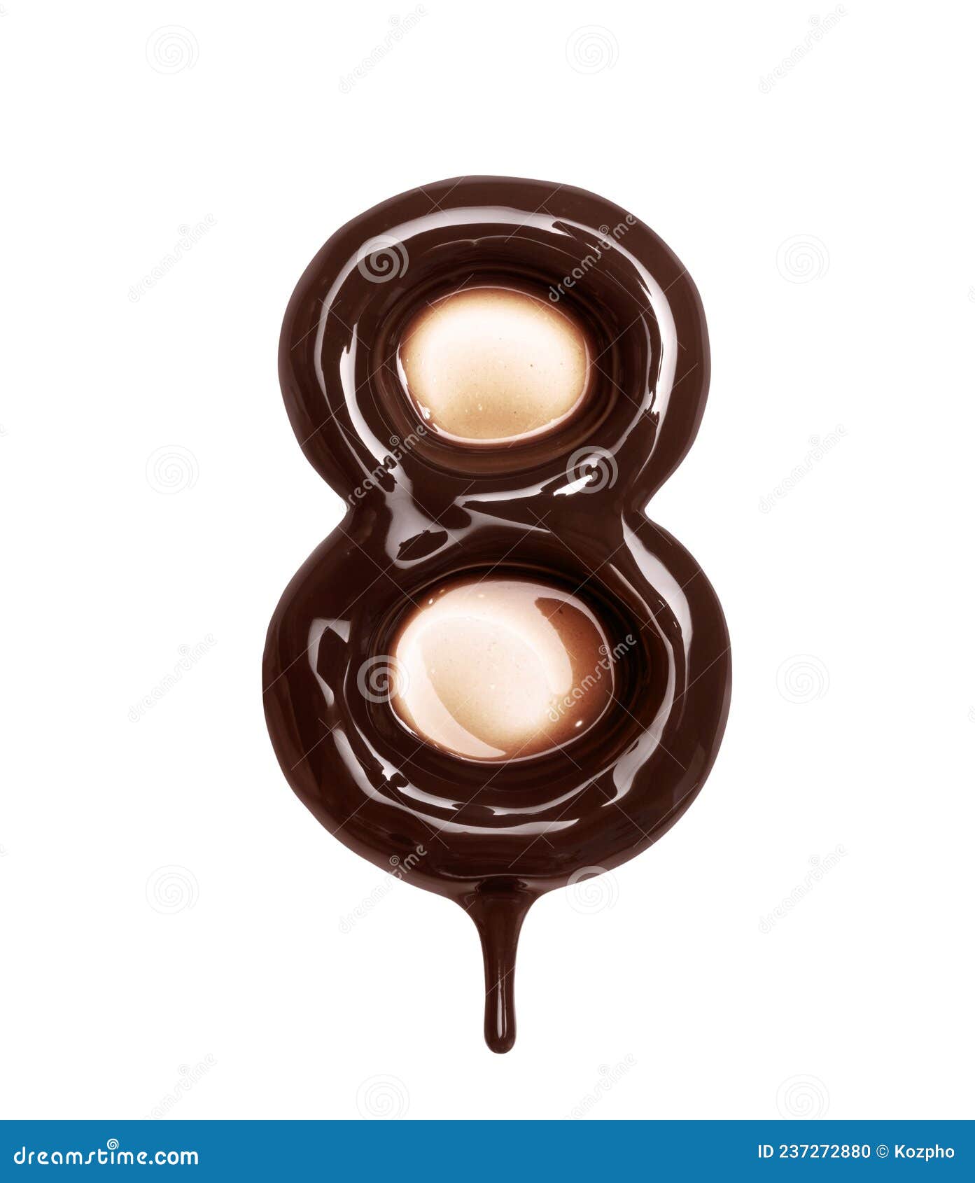 Number 8 with Dripping Drop is Made of Melted Chocolate, Isolated on ...