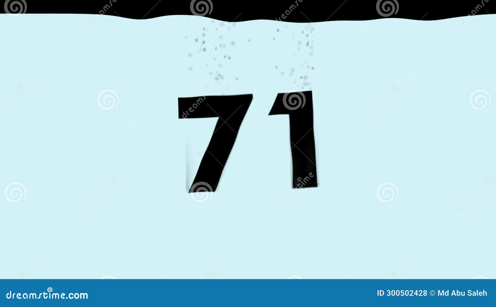 Number 71 Dropped into Water. Number 71 Falling into Water. Liquid ...