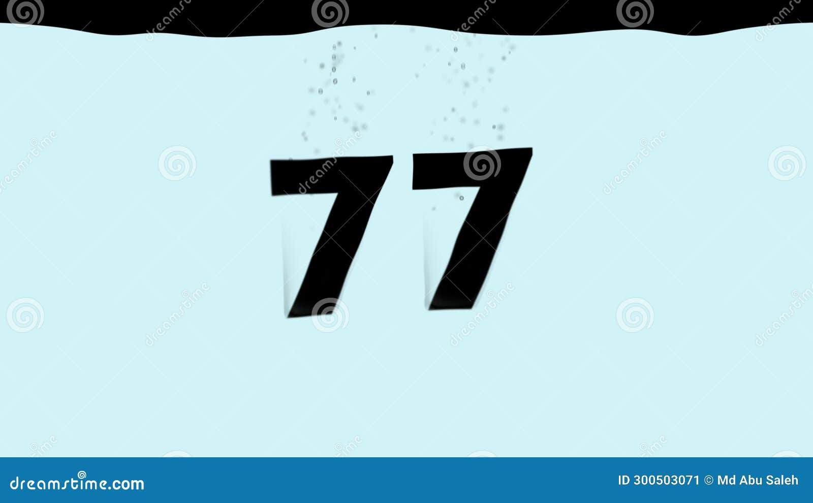 Number 77 Dropped into Water. Number 77 Falling into Water. Liquid ...