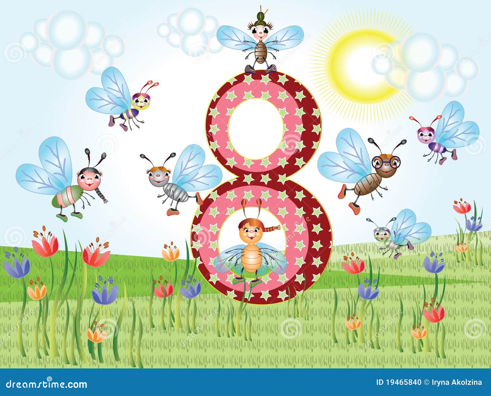 Number Eight With Sea Animals Cartoon Vector | CartoonDealer.com #245259871