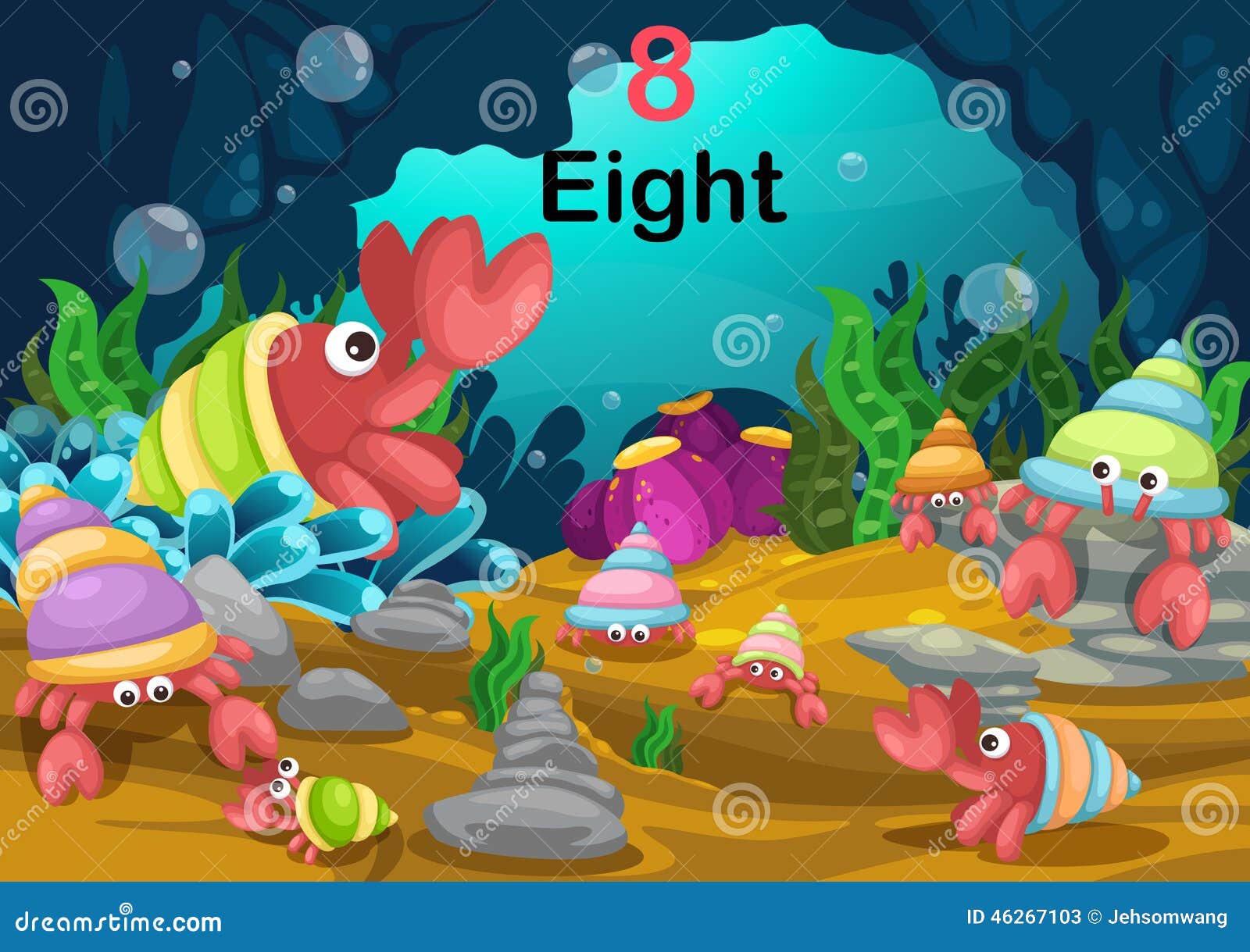 Number Eight Hermit Crab Under the Sea Vector Stock Vector ...