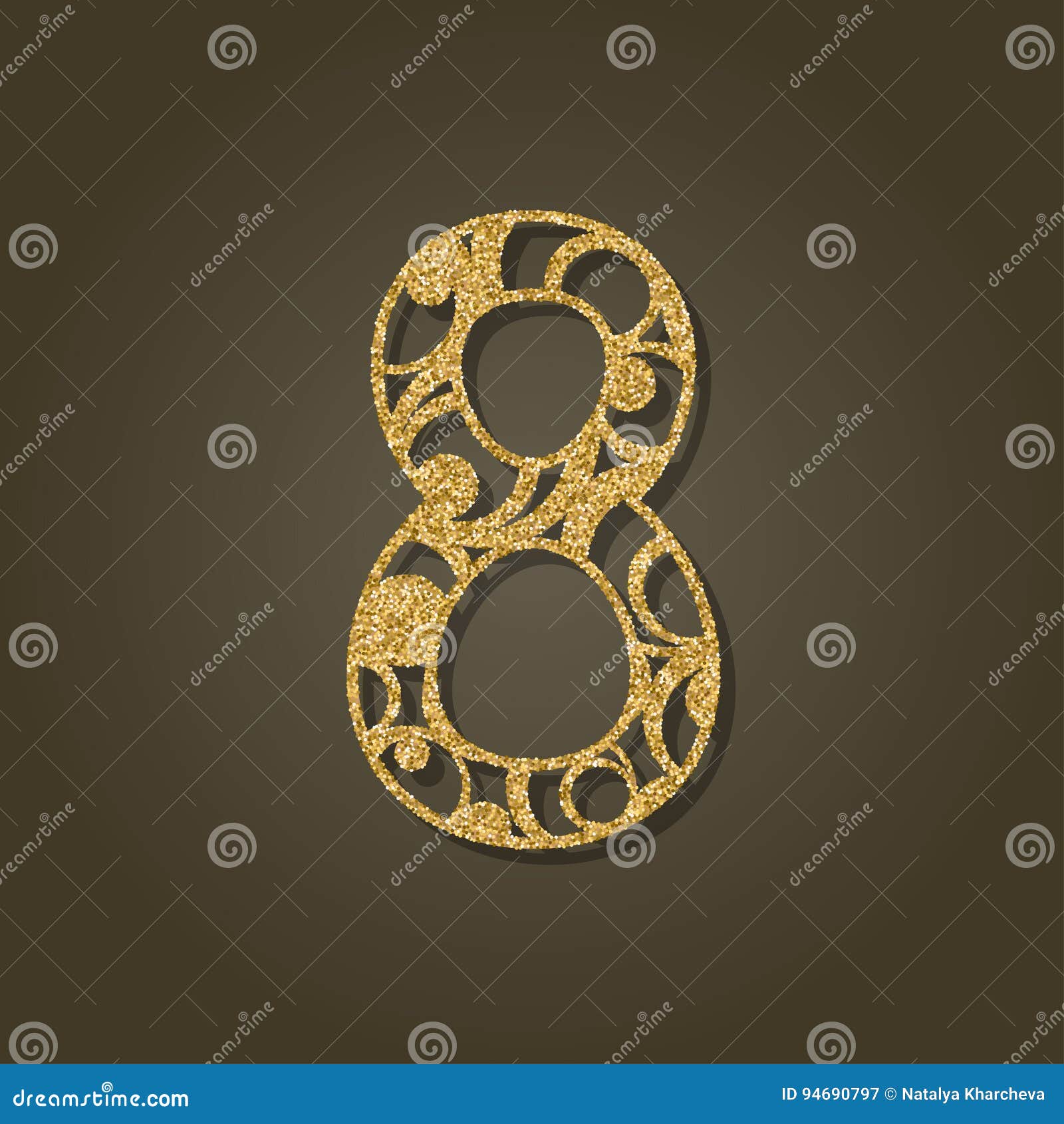 Number Eight for Laser Cutting.Round Gold Pattern Stock Vector ...
