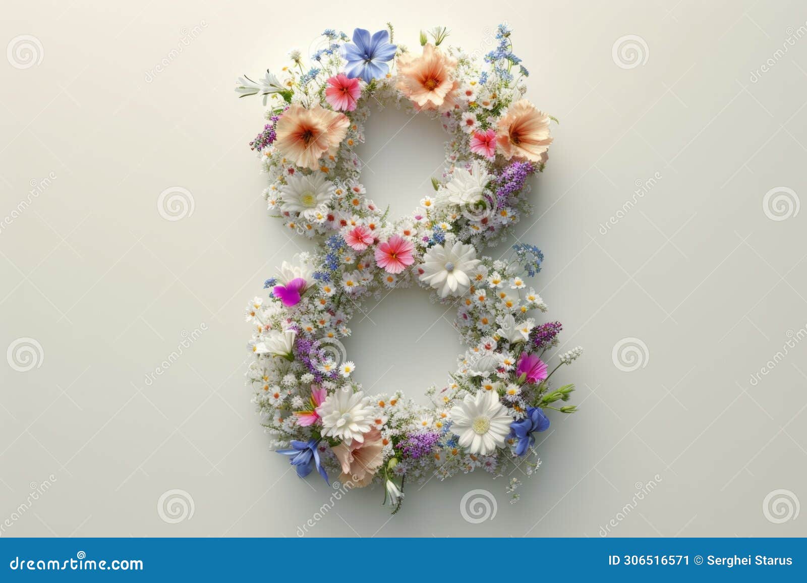 A Number Eight Made of Flowers and Leaves on a White Background, AI ...