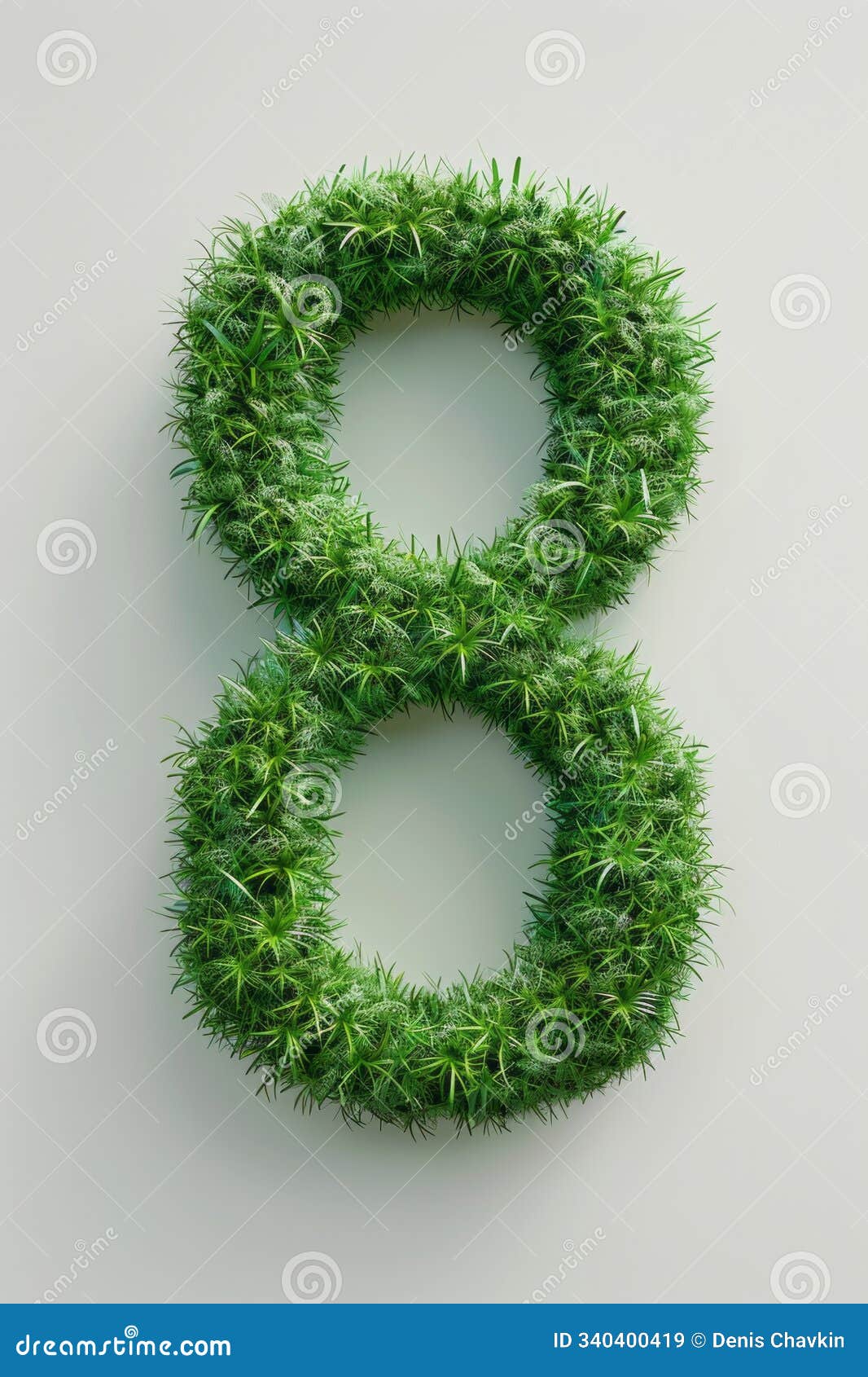 The Number Eight or 8 is Made of Grass, 3D Render, with a White ...