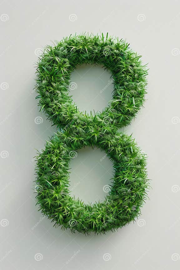 The Number Eight or 8 is Made of Grass, 3D Render, with a White ...