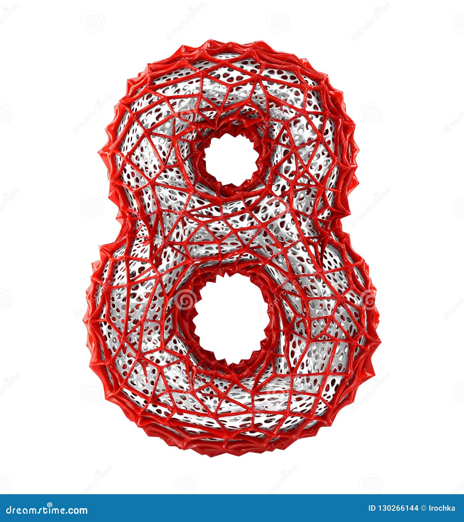 Number 8 Eight Made of Red Plastic with Abstract Holes Isolated on ...