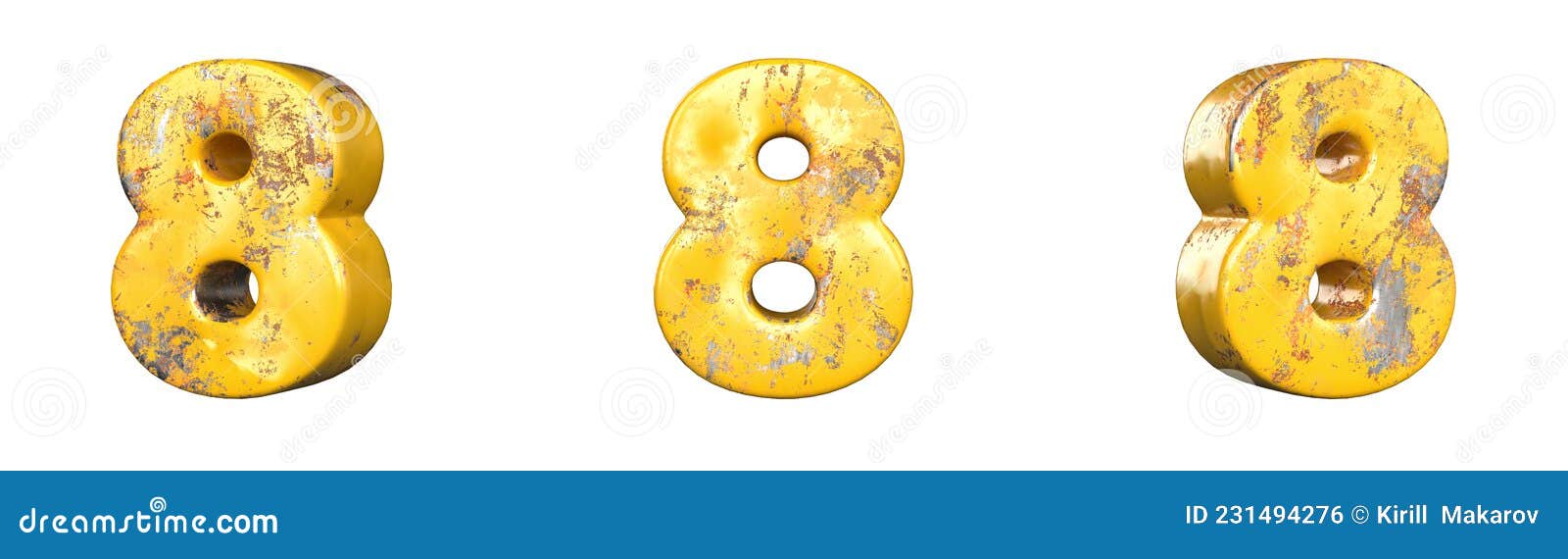 Number 8 Eight from a Set of Metallic Yellow Grunge Numbers. Isolated ...