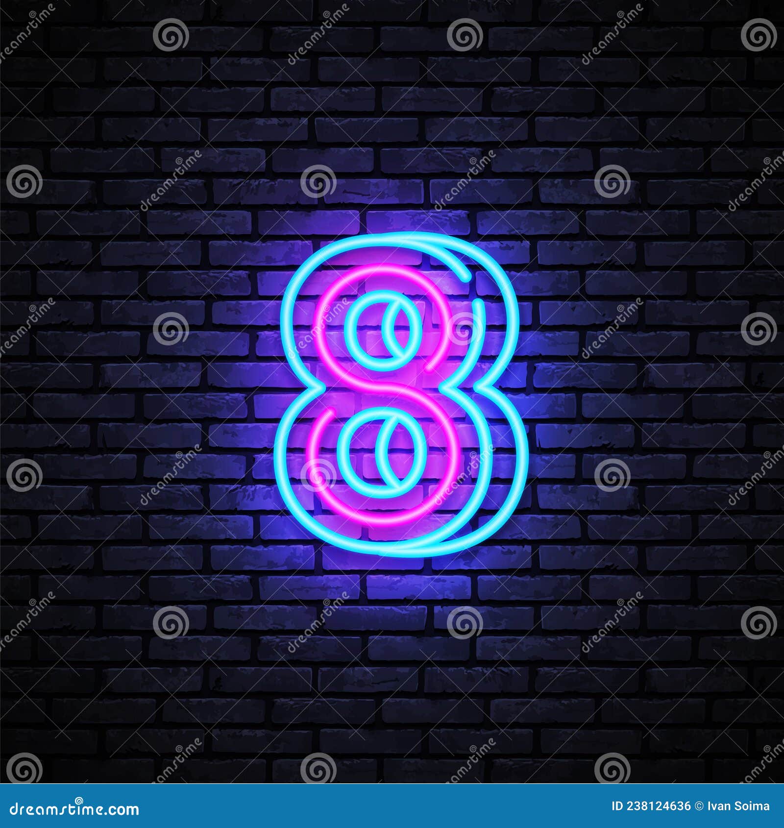 Number Eight Symbol Neon Sign Vector. Eighth, Number Eight Template ...