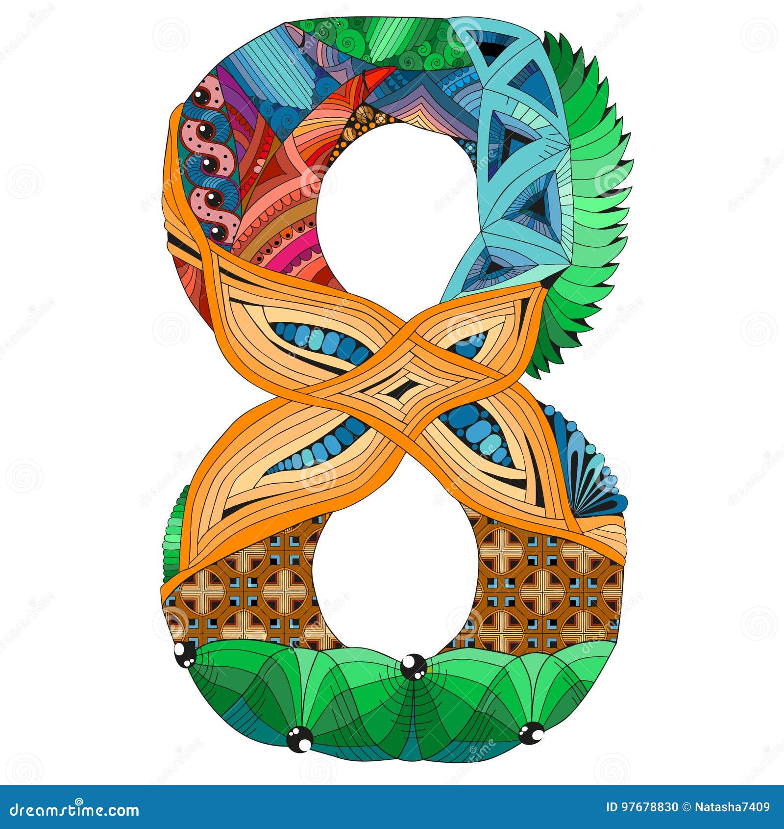 Number Eight Zentangle. Vector Decorative Object Stock Vector ...