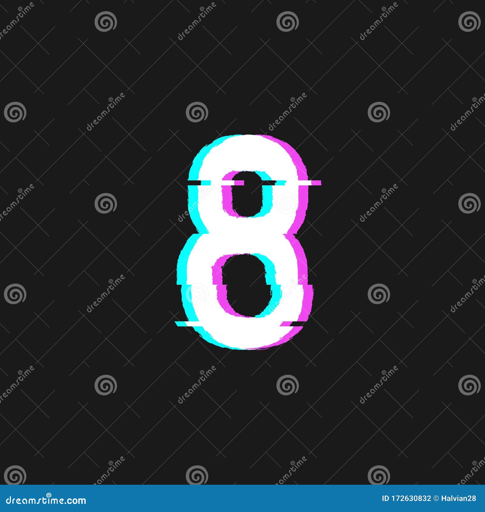 Number 8 or Eighth with Glitch Effect Style for Countdown, Poster ...
