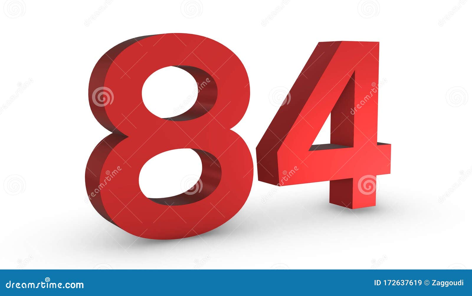 Number 84 Eighty Four Red Sign 3D Rendering Isolated on White ...