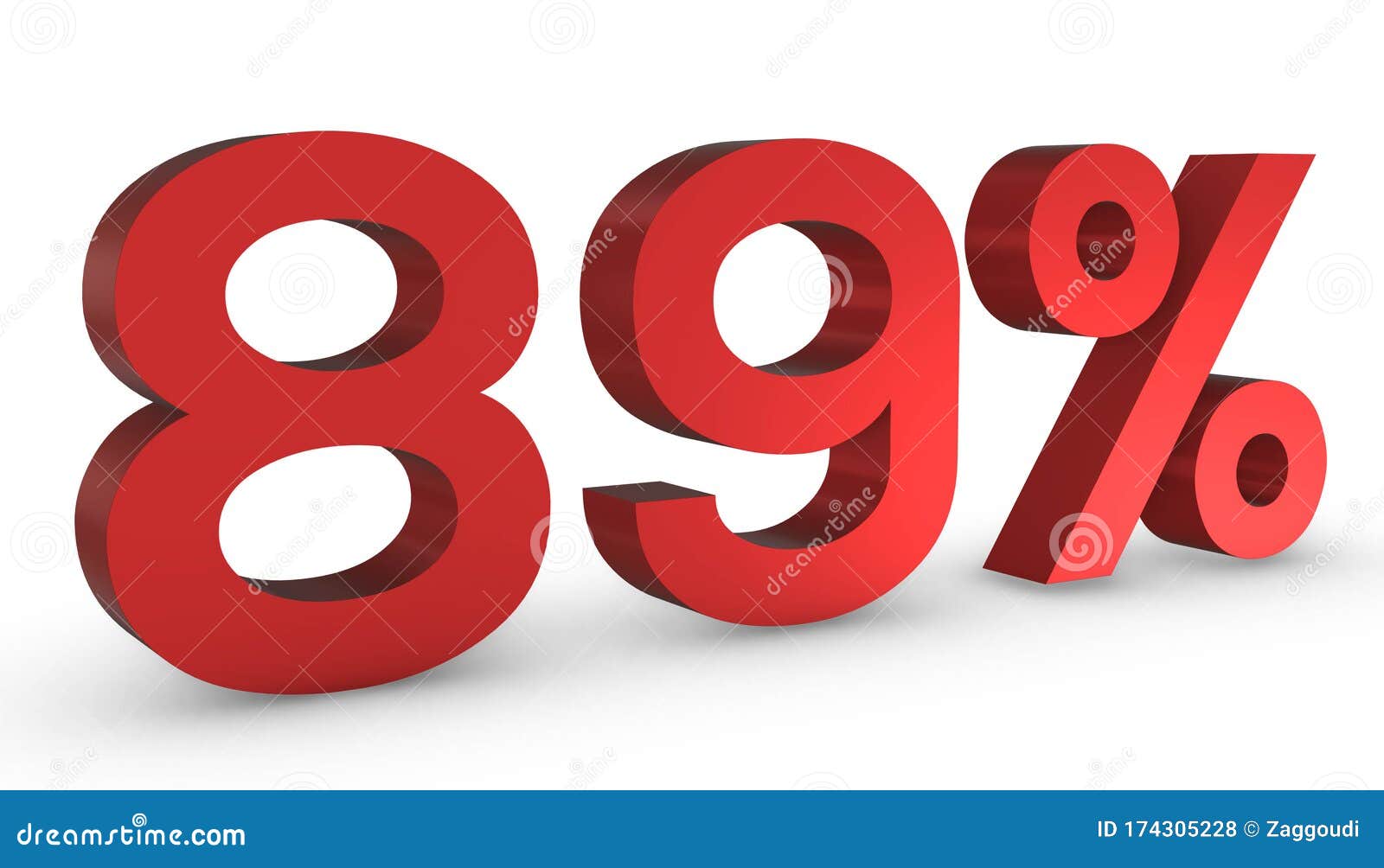 Number Eighty Nine Percent 89 Red Sign 3D Rendering Isolated on White ...