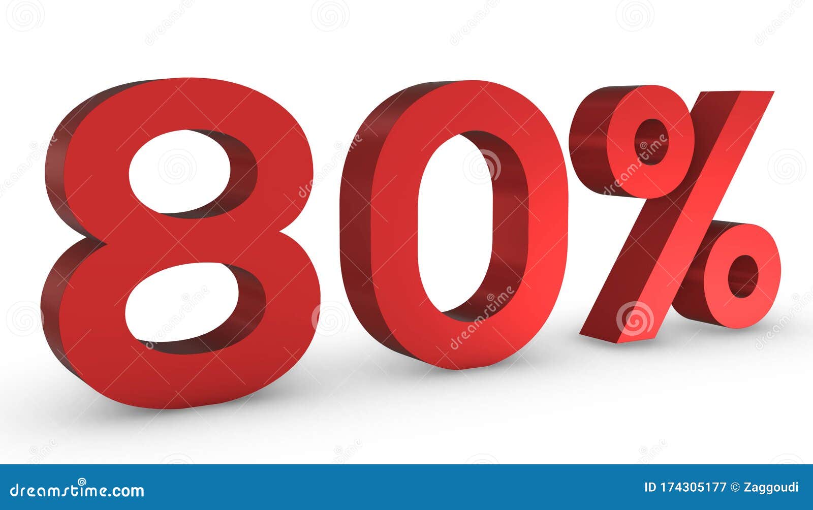 Number Eighty Percent 80 Red Sign 3D Rendering Isolated on White ...