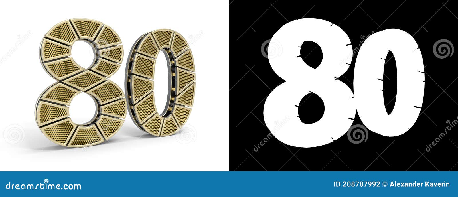 Number Eighty (number 80) with Perforated Gold Segments Stock ...