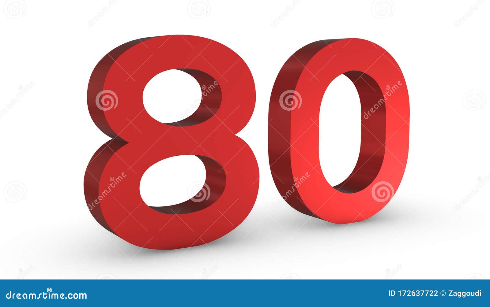 Number 80 Eighty Red Sign 3D Rendering Isolated on White Background ...