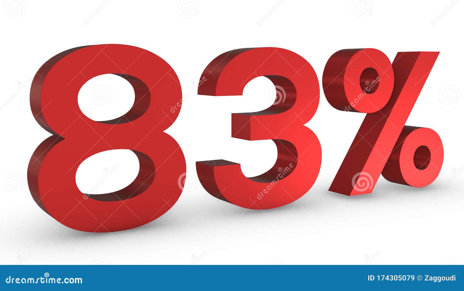 Number Eighty Three Percent 83 Red Sign 3D Rendering Isolated on White ...