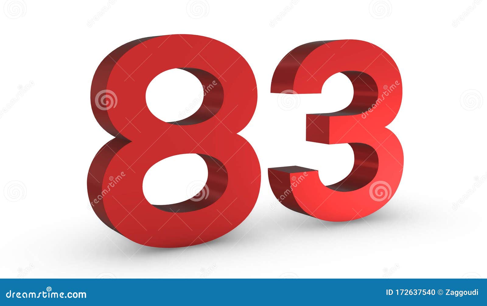 Number 83 Eighty Three Red Sign 3D Rendering Isolated on White ...