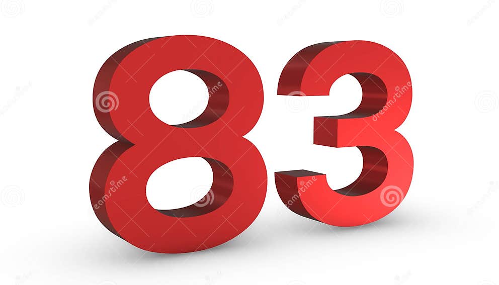 Number 83 Eighty Three Red Sign 3D Rendering Isolated on White ...