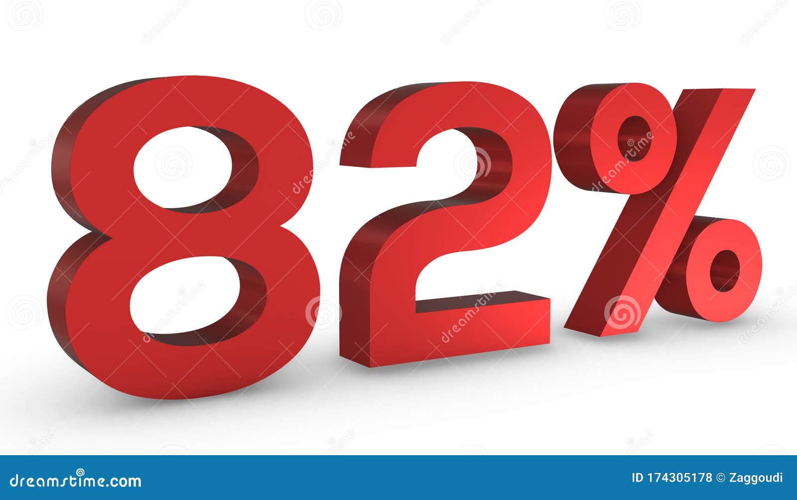 Number Eighty Two Percent 82 Red Sign 3D Rendering Isolated on White ...