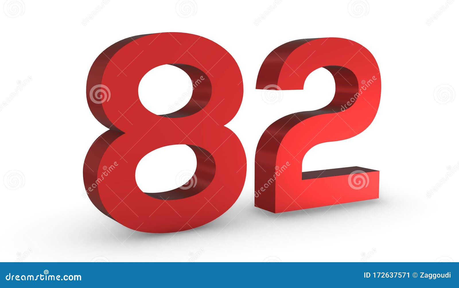 Number 82 Eighty Two Red Sign 3D Rendering Isolated on White Background ...