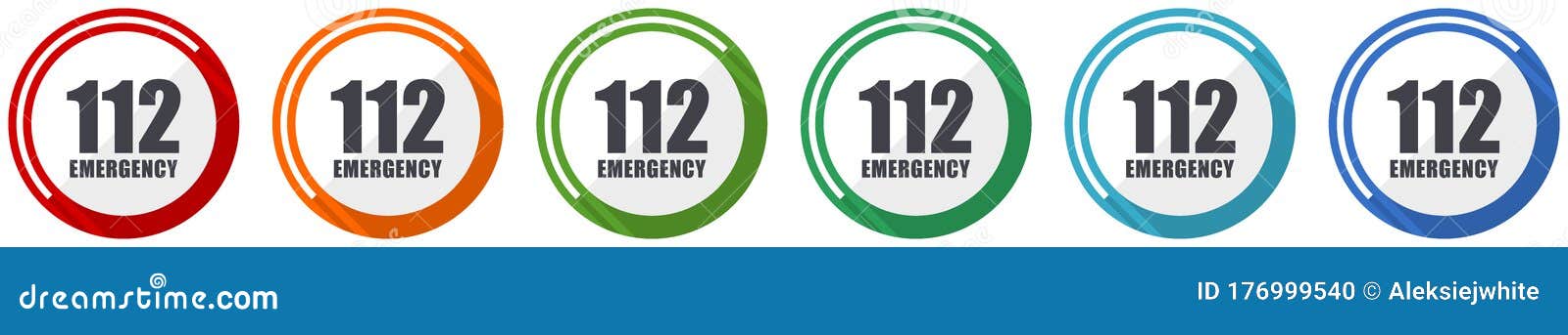 Number Emergency 112 Icon Set, Flat Design Vector Illustration in 6 ...