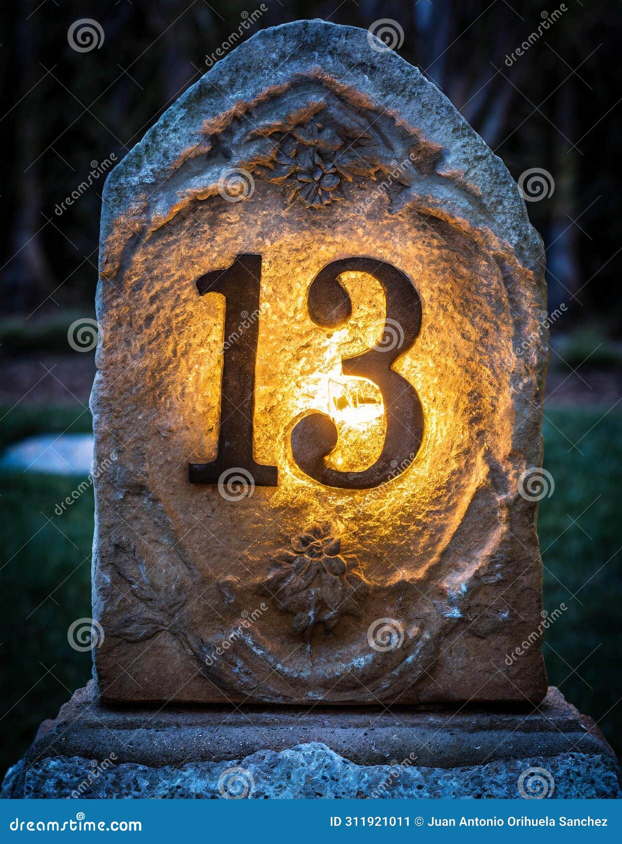The Number 13 Engraved on a Stone Tombstone Stock Illustration ...