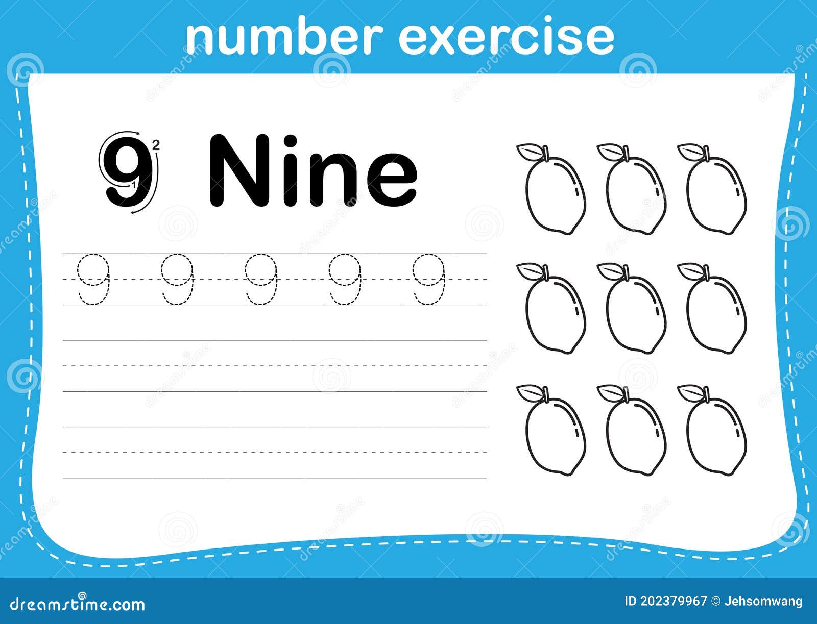 Number Exercise with Cartoon Coloring Book Stock Vector - Illustration ...