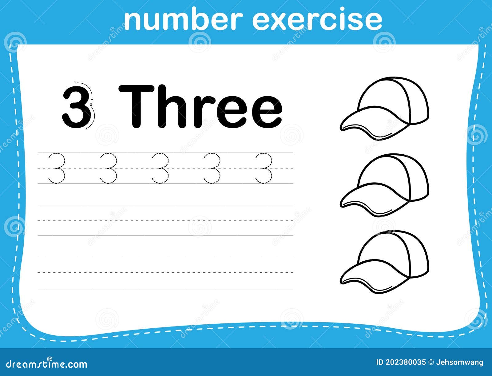 Number Exercise with Cartoon Coloring Book Stock Vector - Illustration ...