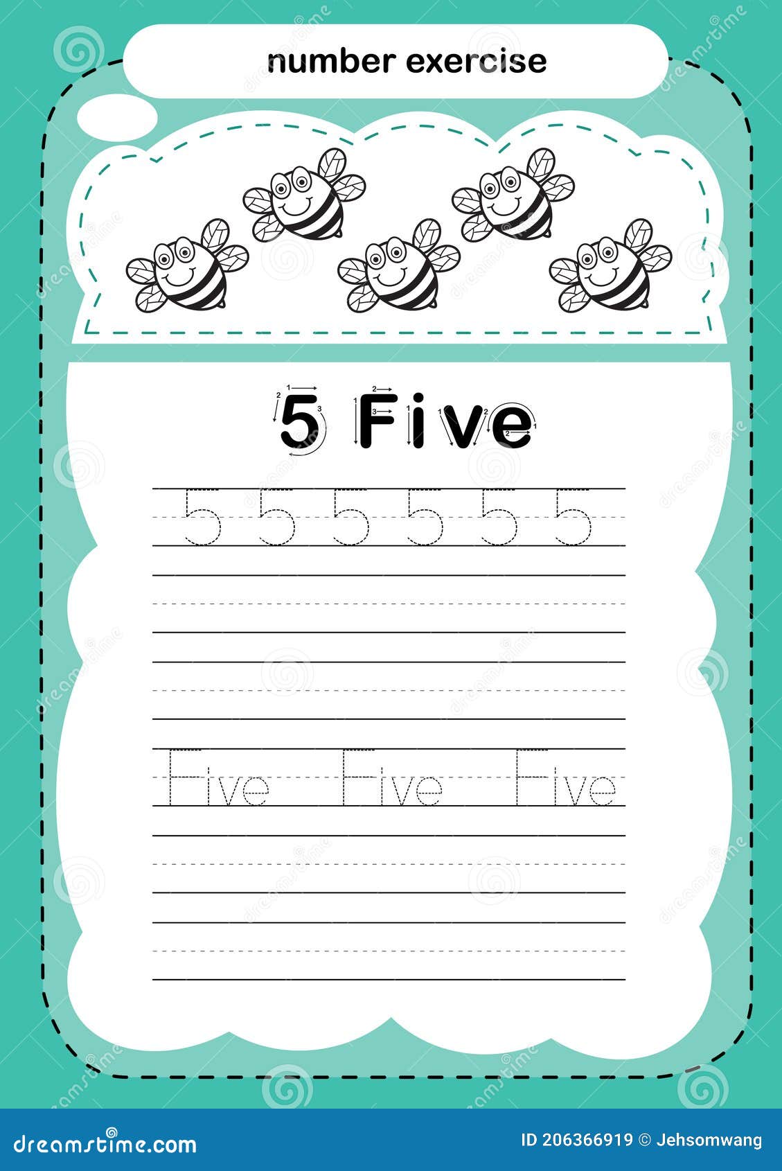 Number Exercise with Cartoon Coloring Book Stock Vector - Illustration ...