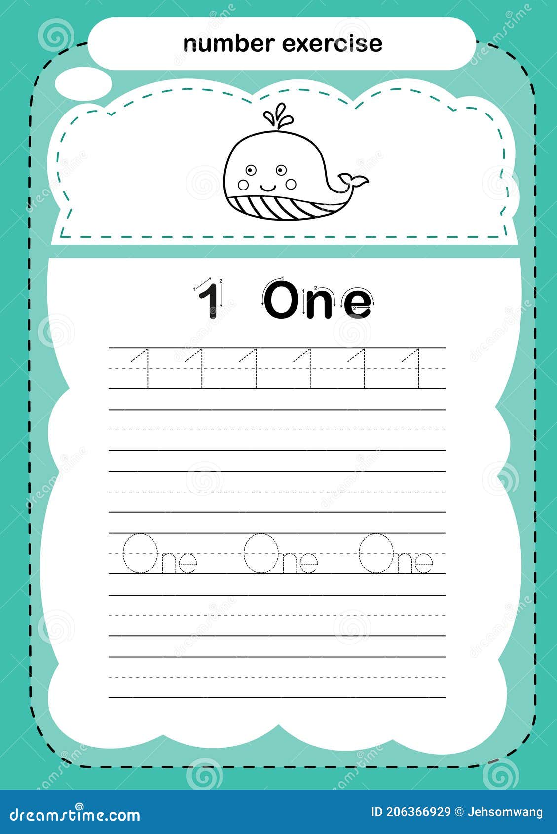 Number Exercise with Cartoon Coloring Book Stock Vector - Illustration ...