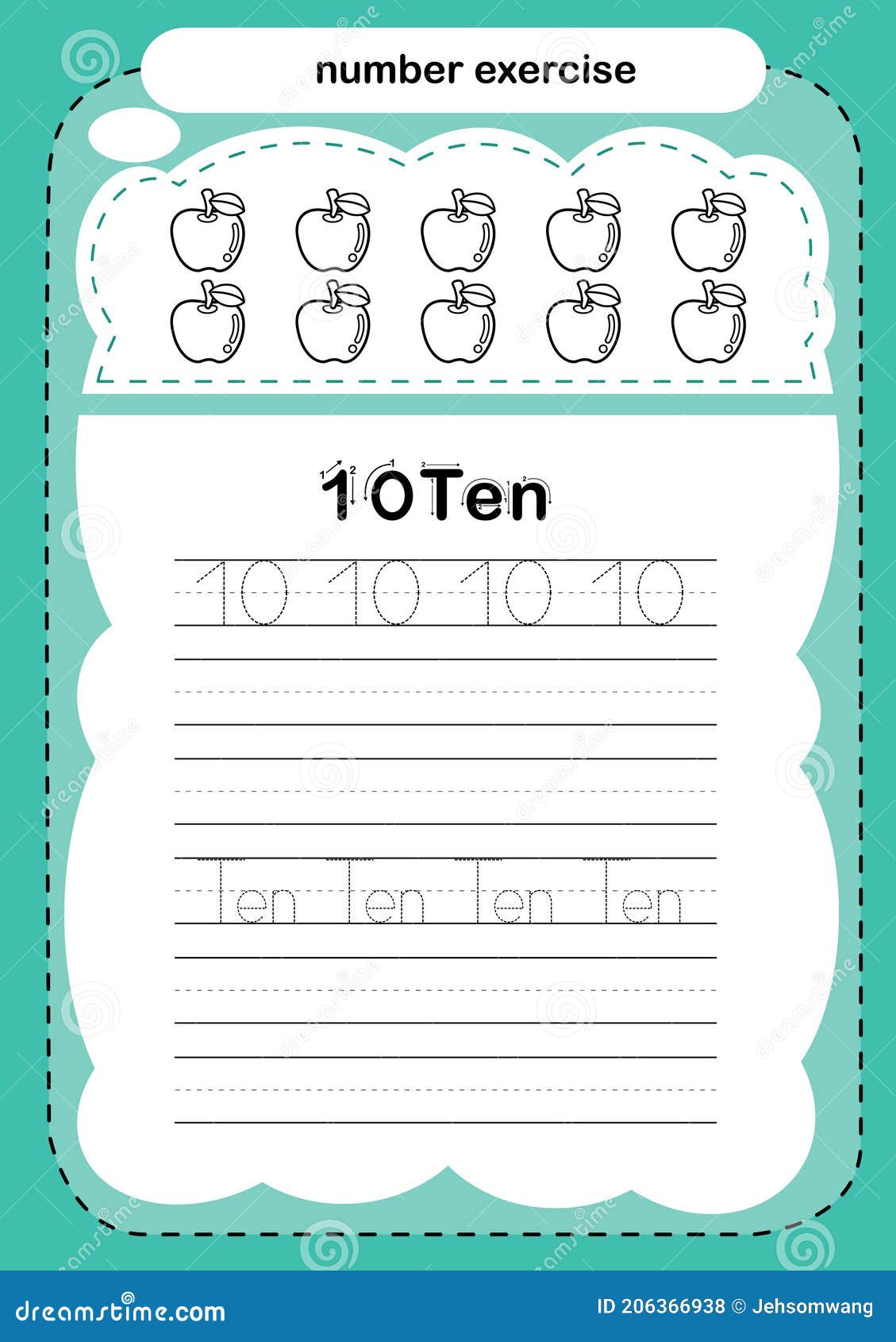 Number Exercise with Cartoon Coloring Book Stock Vector - Illustration ...