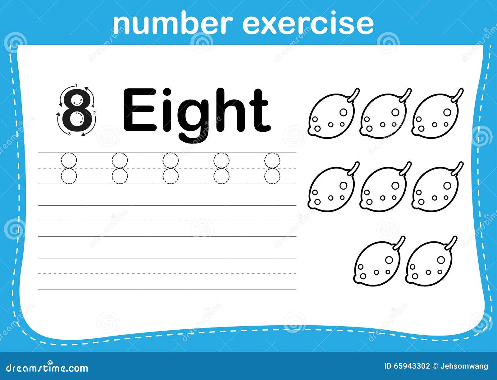 Number Exercise with Cartoon Coloring Book Illustration Stock Vector ...