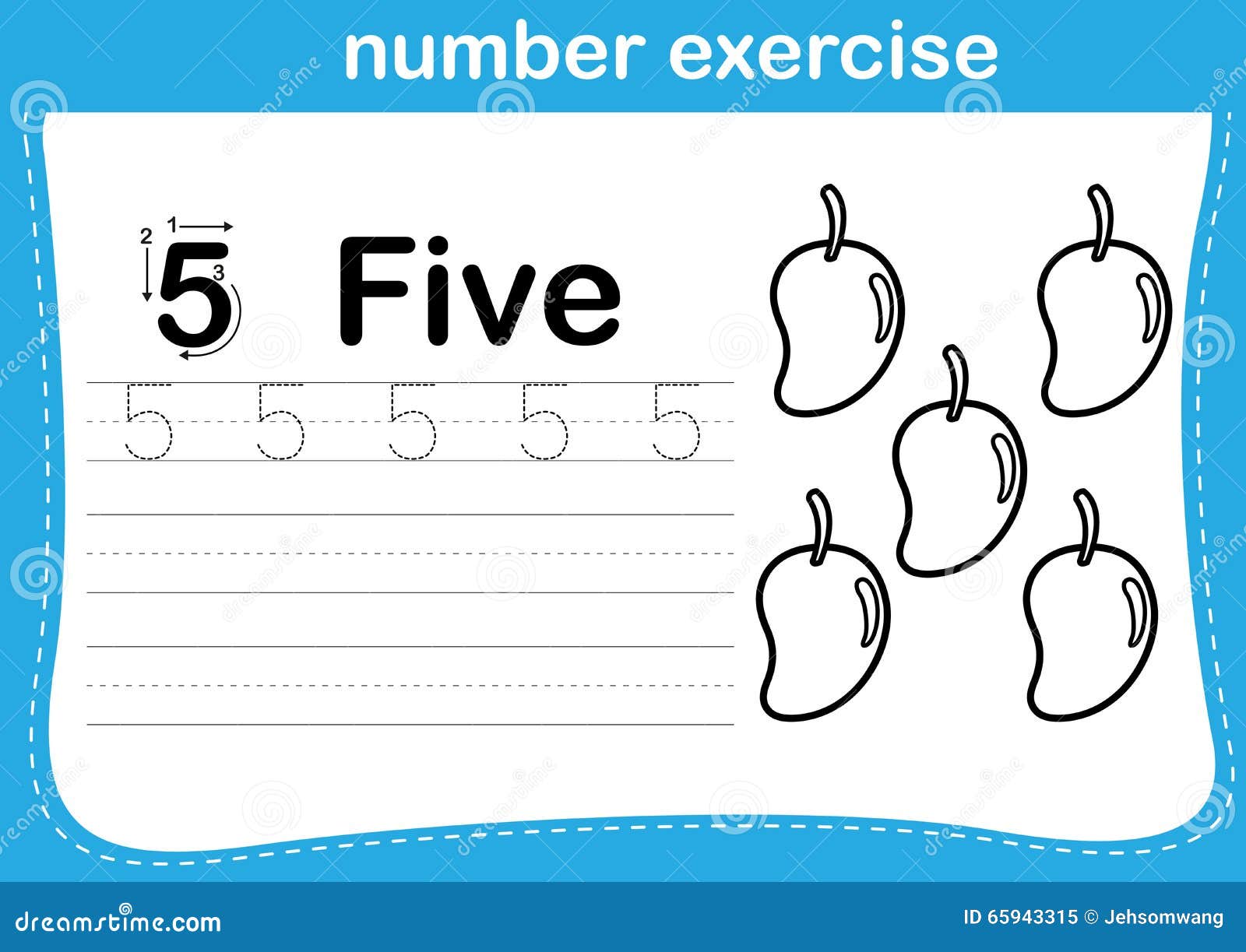 Number Exercise with Cartoon Coloring Book Illustration Stock Vector ...