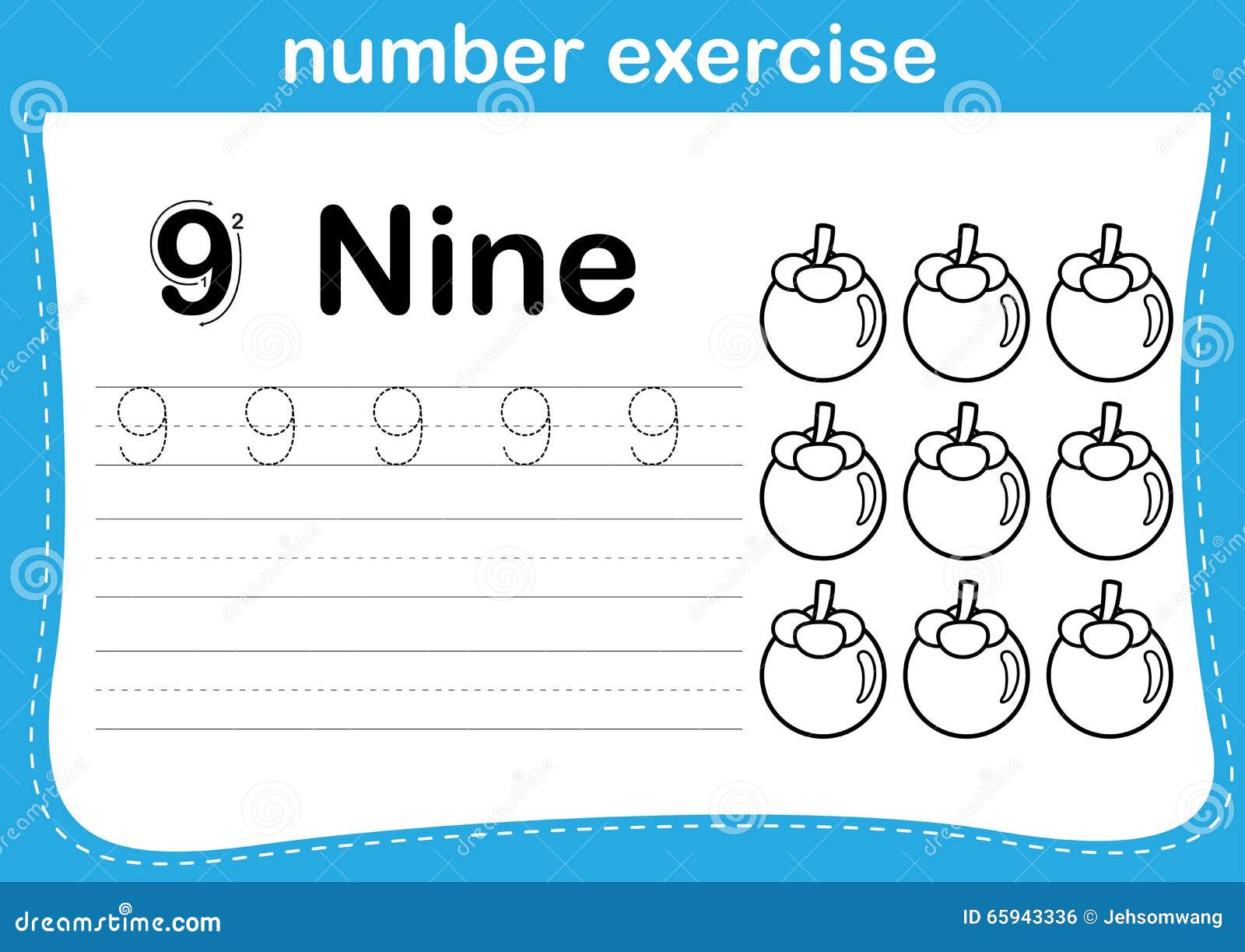 Number Exercise with Cartoon Coloring Book Illustration Stock Vector ...