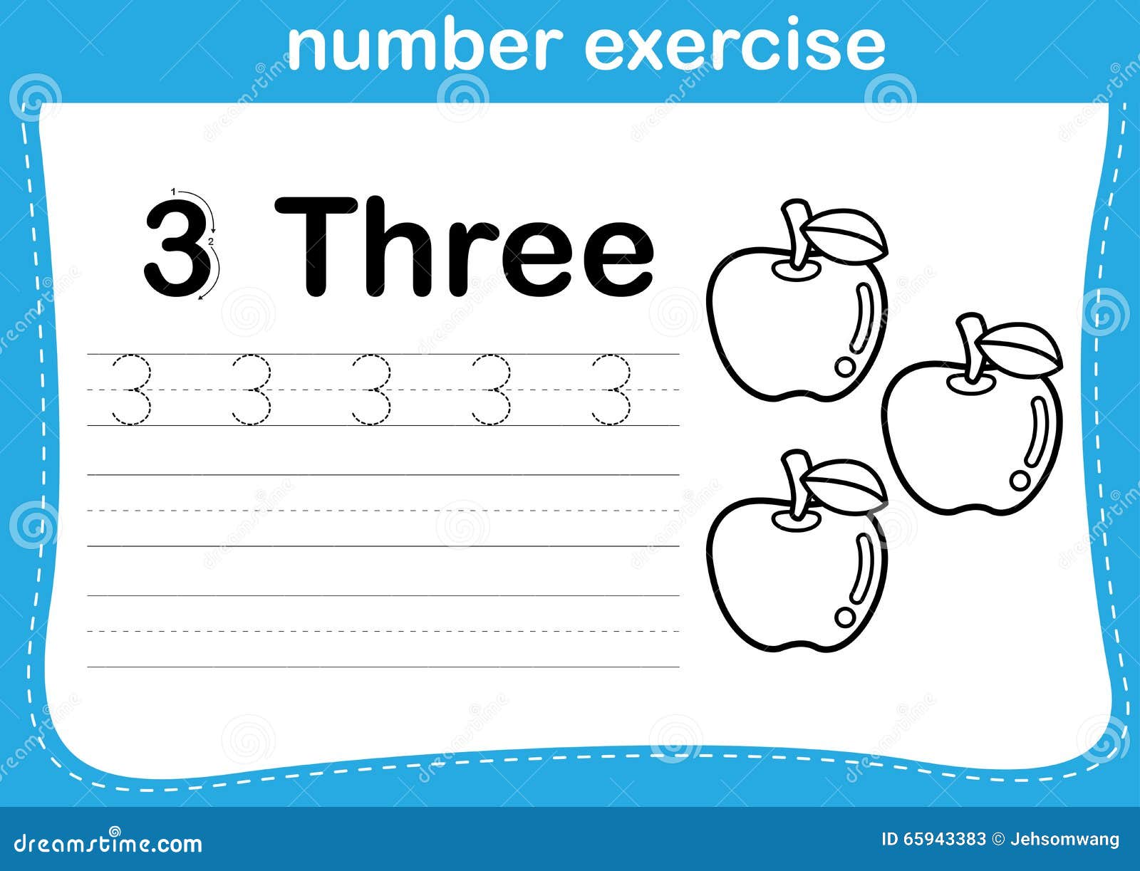 Number Exercise with Cartoon Coloring Book Illustration Stock Vector ...