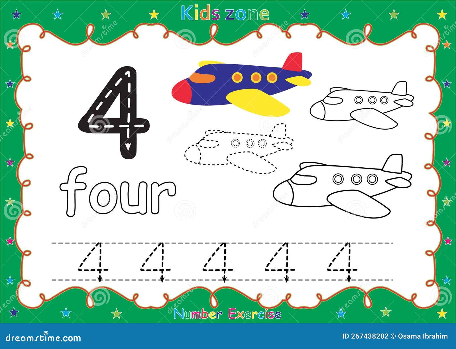 Number Exercise with Cartoon Coloring Book Kids. Stock Illustration ...