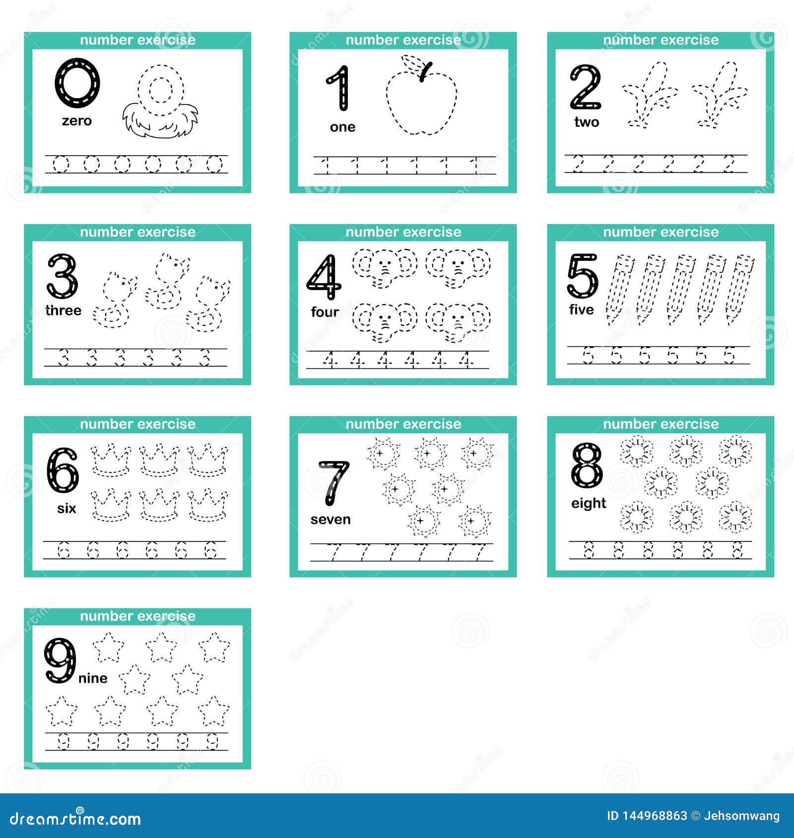Number exercise set stock vector. Illustration of preschool - 144968863
