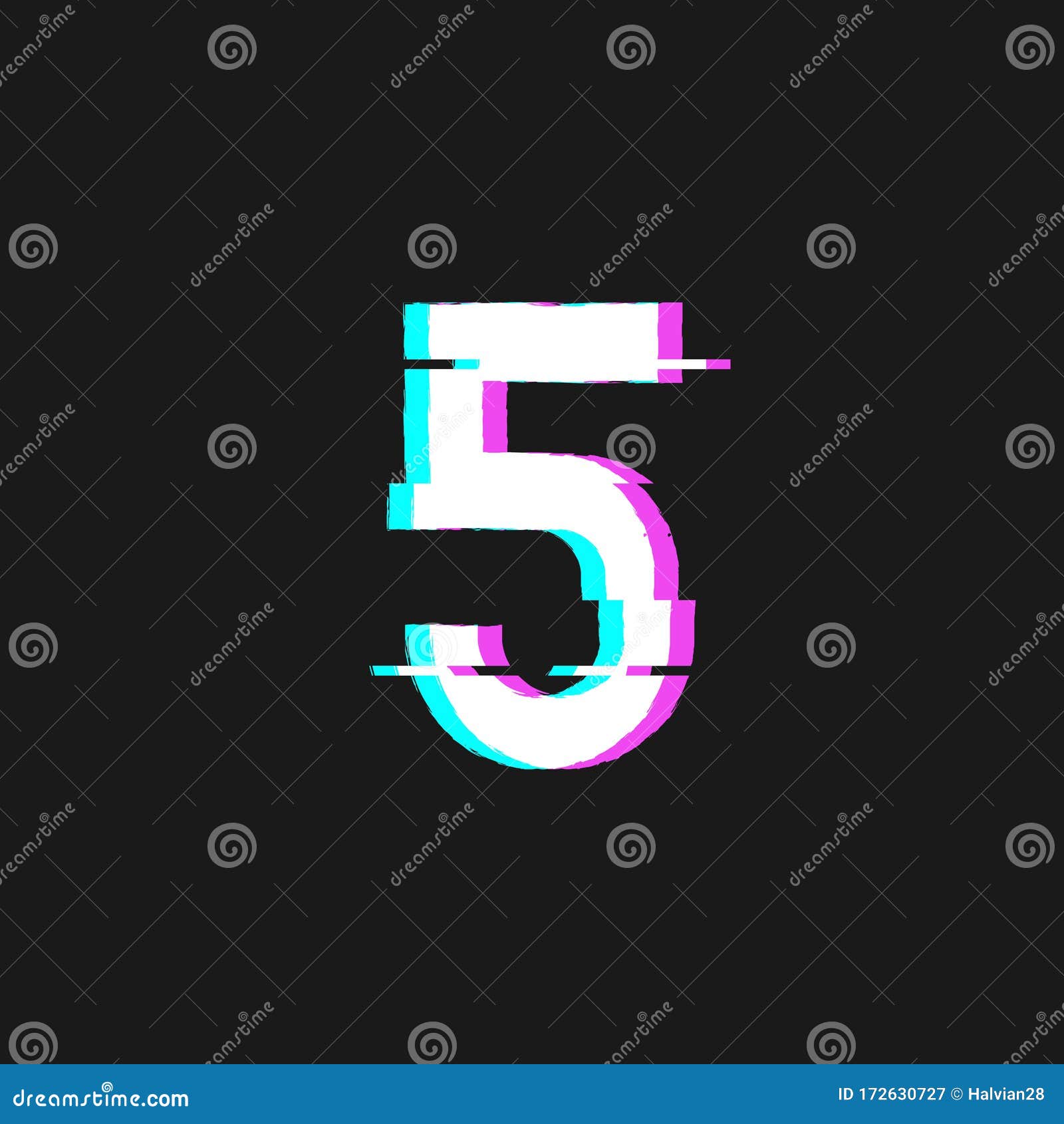 Number 5 or Fifth with Glitch Effect Style for Countdown, Poster, Flyer ...