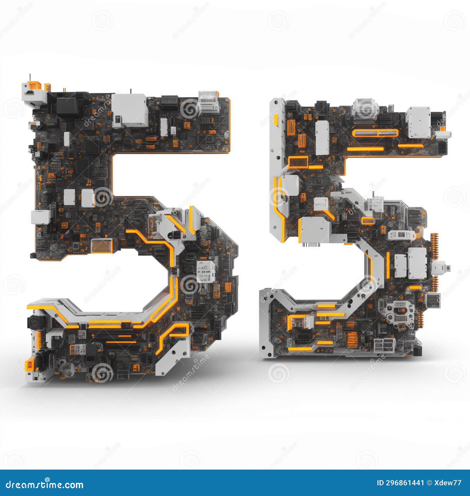 Number Fifty-five Made Out of Technical Components Stock Illustration ...