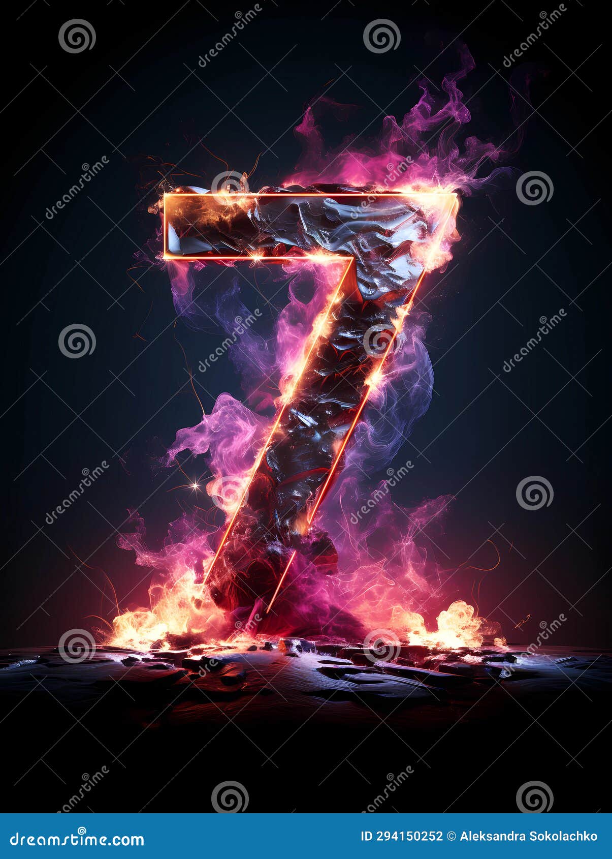 Number 7 on Fire on Black Background Isolant Fire Smoke Seven Stock ...