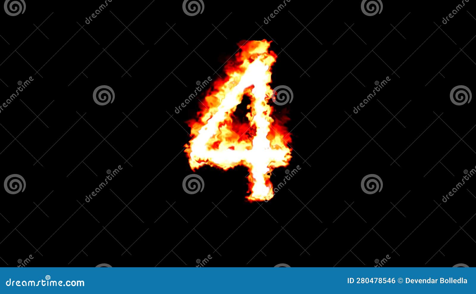 Number 4 with Fire Effect on Plain Black Background Stock Footage ...