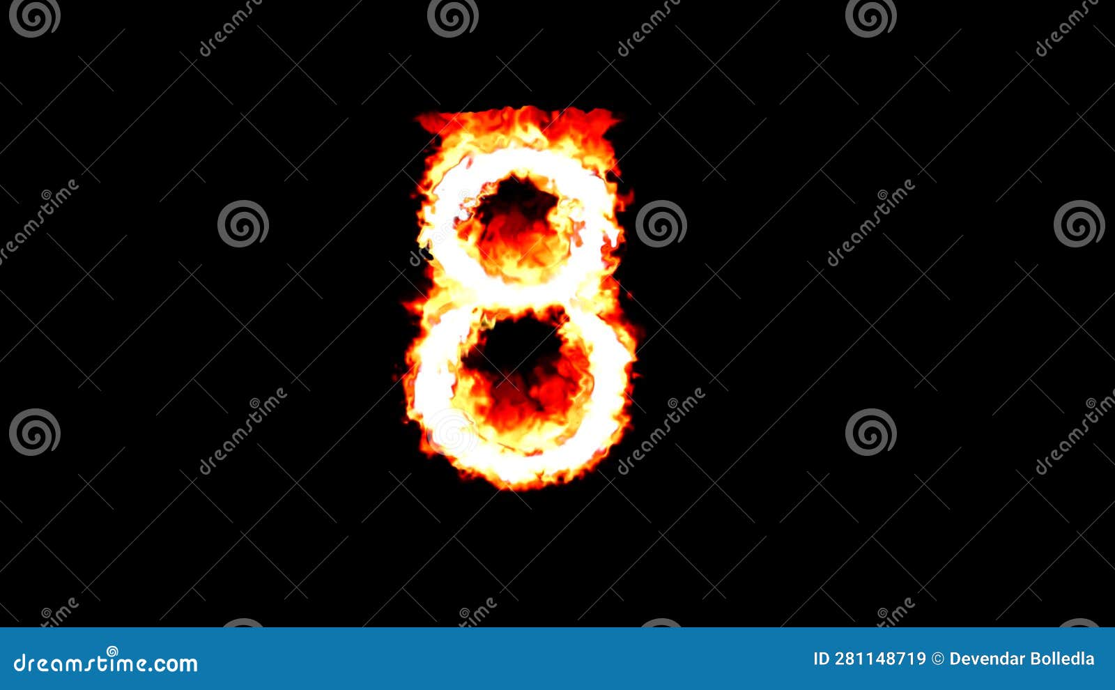 Number 8 with Fire Effect on Plain Black Background Stock Video - Video ...