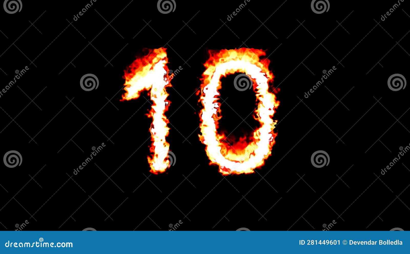 Number 10 with Fire Effect on Plain Black Background Stock Video ...