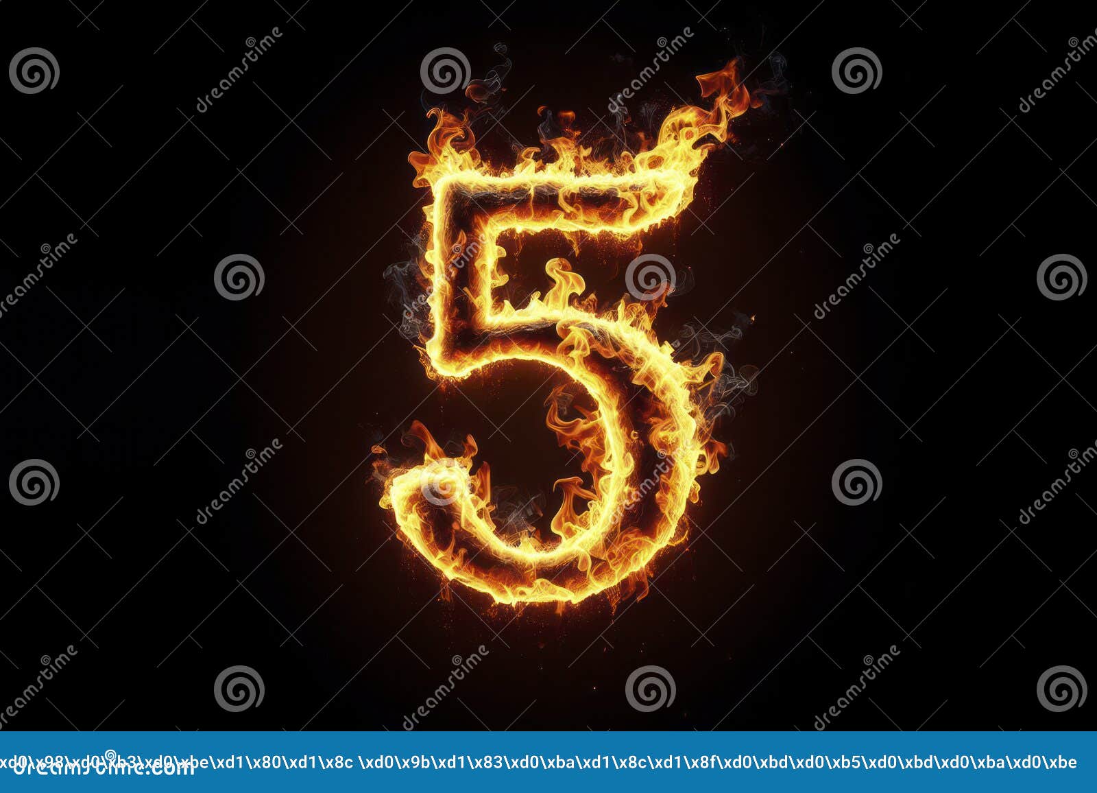 Number 5 with Fire Growing Out Isolated on Solid Black Background. Ai ...