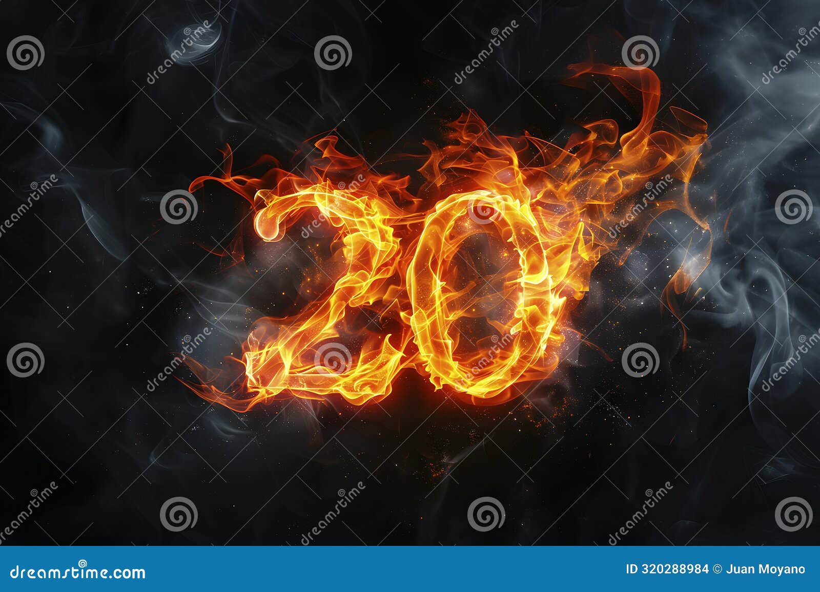Number 20 on Fire at Night, Generative AI Stock Illustration ...